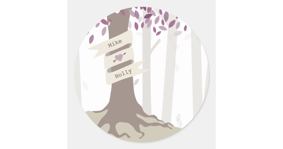 Lavender Woodland Wedding Classic Round Sticker | Zazzle