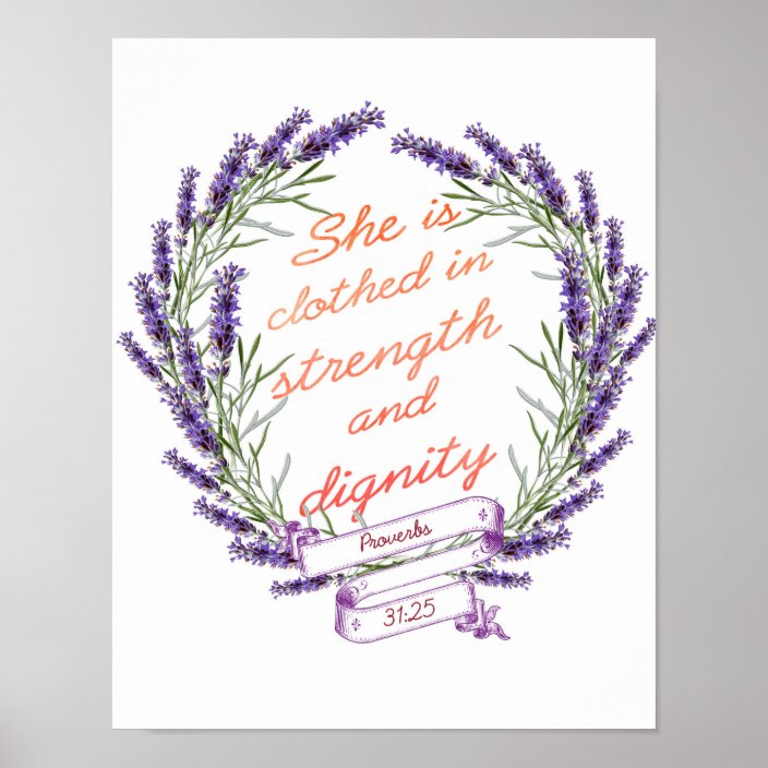 Lavender Wreath Strength Dignity Bible Verse Art Poster | Zazzle.com
