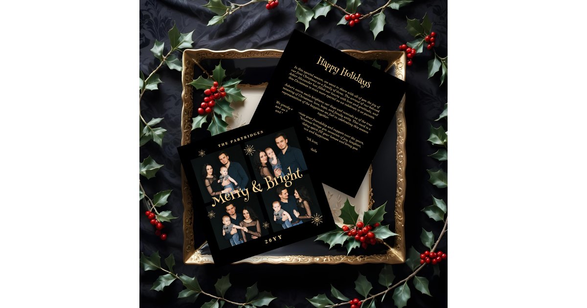 Lavish Black & Gold 4 Photos Collage Christmas | Zazzle