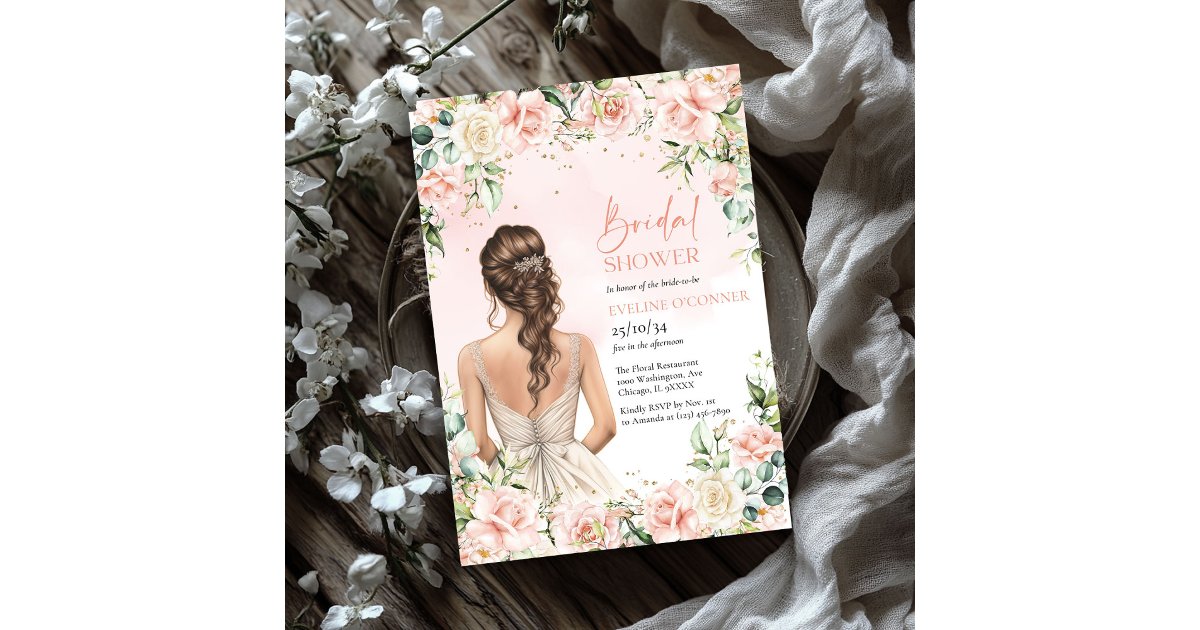 Lavish bouquet blush and cream roses eucalyptus invitation | Zazzle