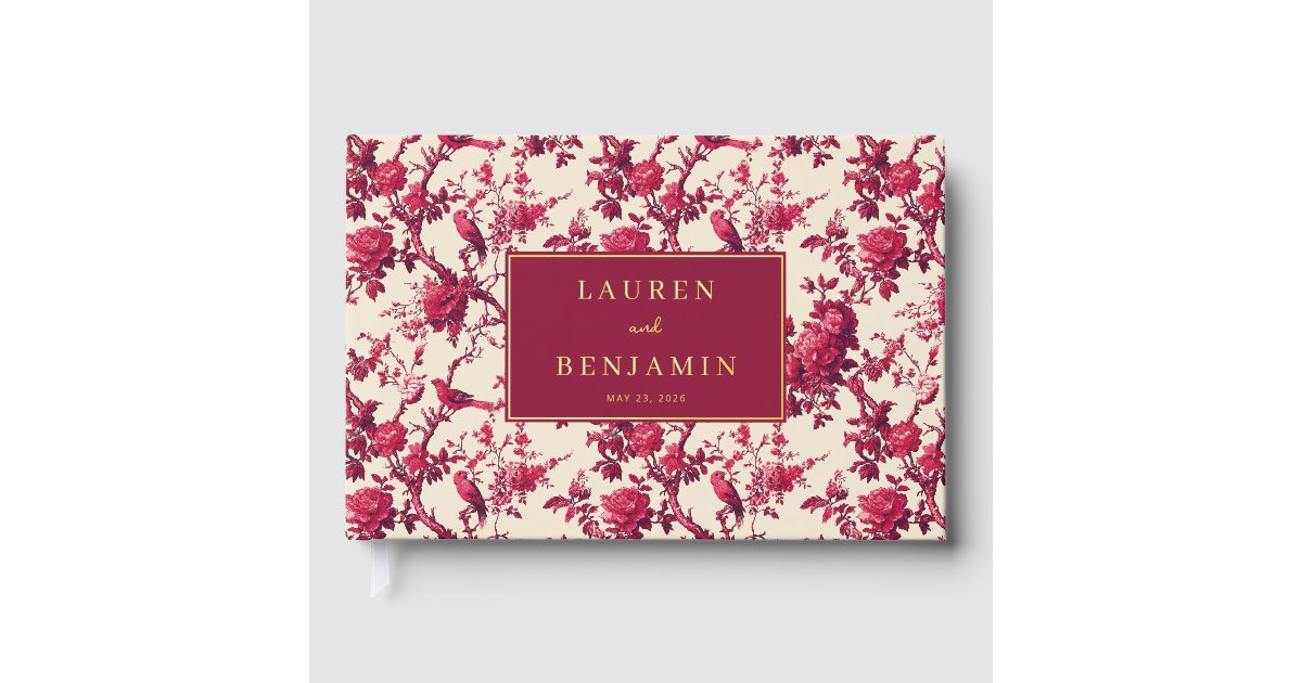 Lavish Crimson Blooms Wedding Foil Guest Book | Zazzle