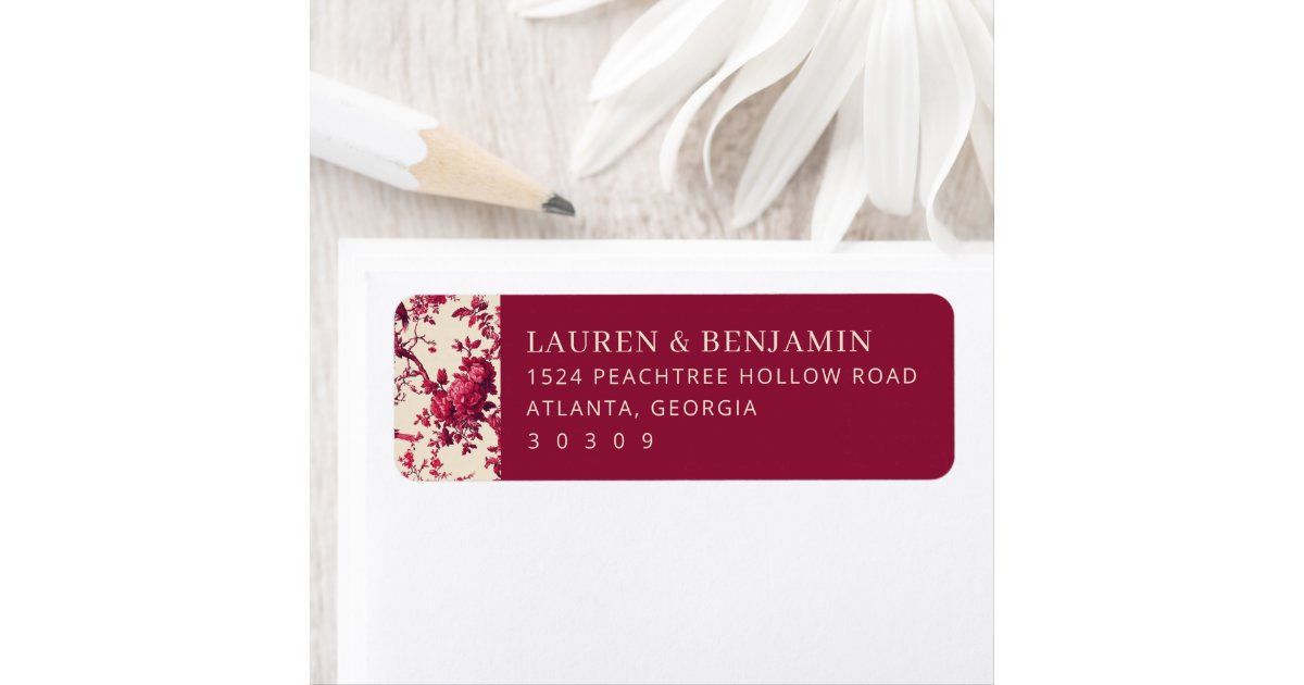 Lavish Crimson Blooms Wedding Label | Zazzle