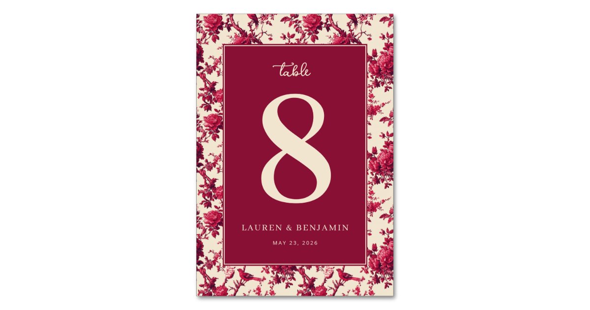Lavish Crimson Blooms Wedding Table Number | Zazzle
