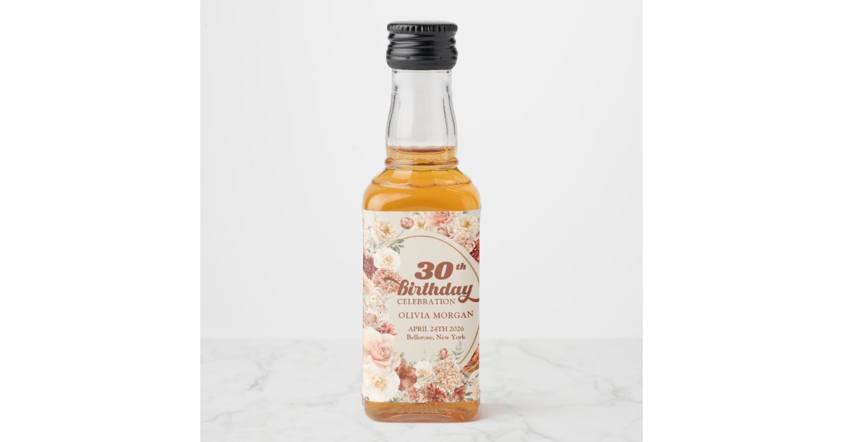Lavish fall copper blush burgundy 30th birthday liquor bottle label ...