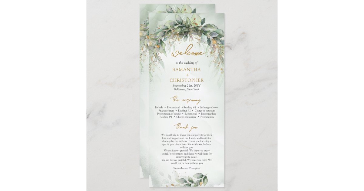 Lavish greenery foliage gold frame wedding program | Zazzle