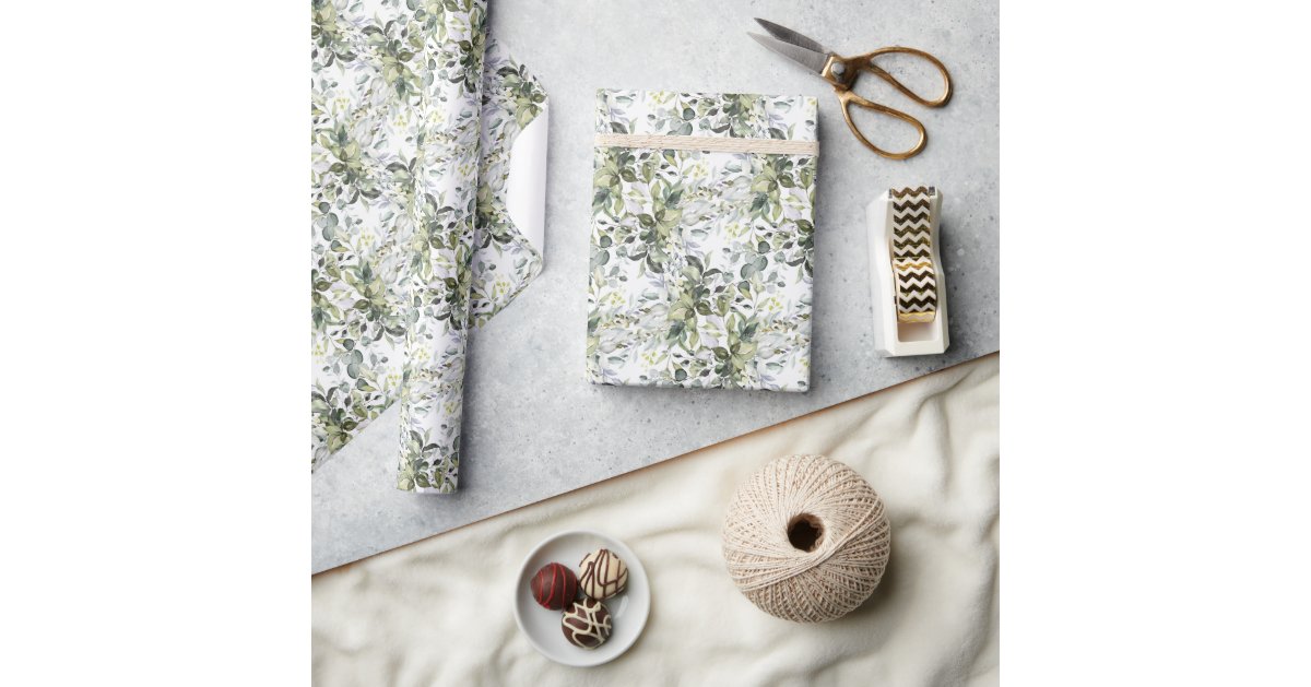 Lavish greenery foliage gold frame wrapping paper | Zazzle