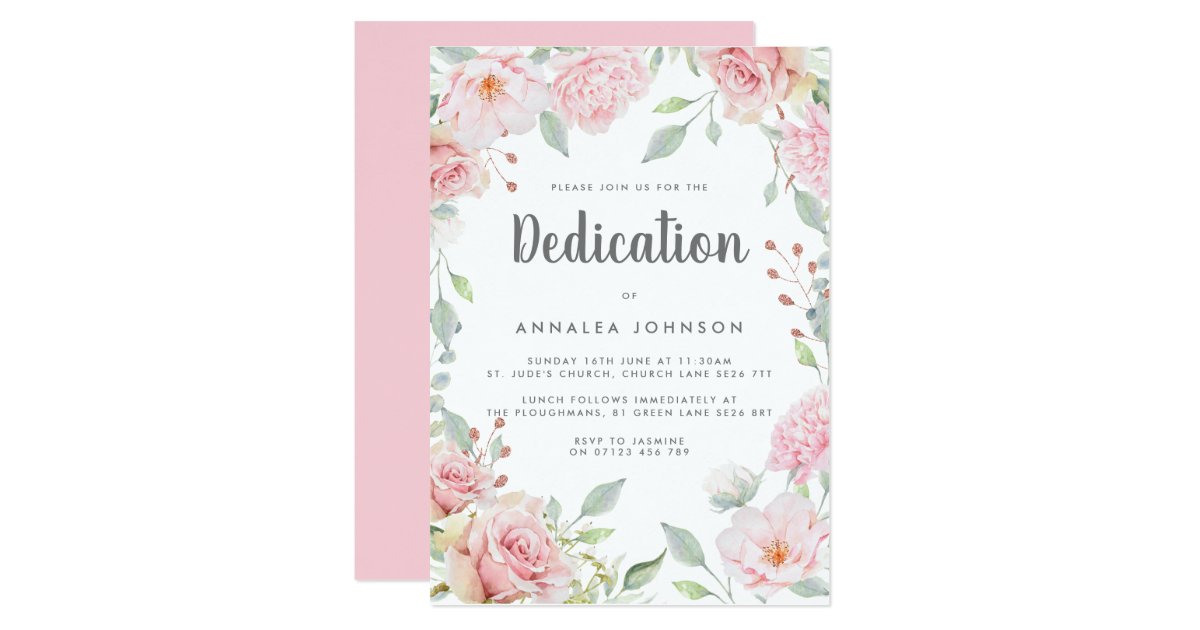 Lavish Pink Roses Dedication Invitation | Zazzle.com