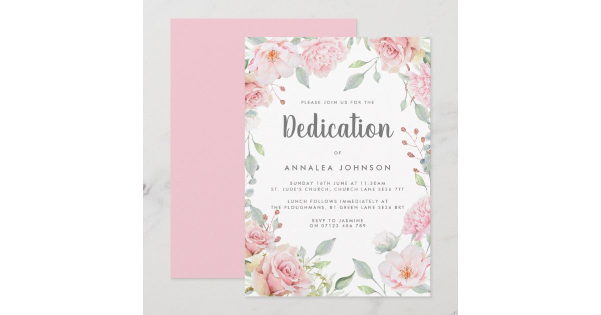 Lavish Pink Roses Dedication Invitation | Zazzle