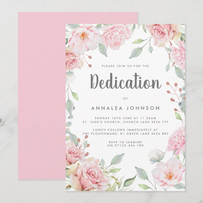 Lavish Pink Roses Dedication Invitation | Zazzle.com