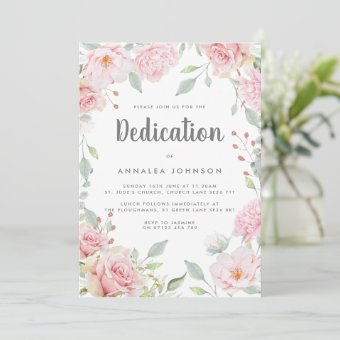 Lavish Pink Roses Dedication Invitation | Zazzle