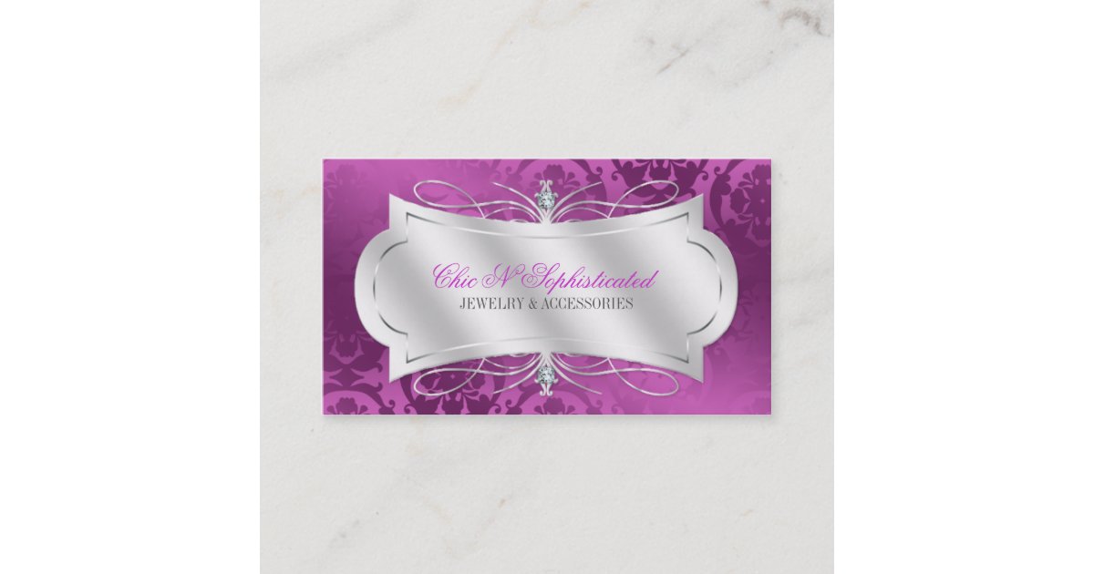 Lavish Plum Diamond Damask Swirl Business Card | Zazzle