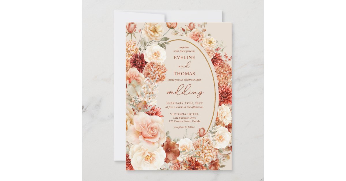 Lavish watercolor terracotta blush sage floral invitation | Zazzle