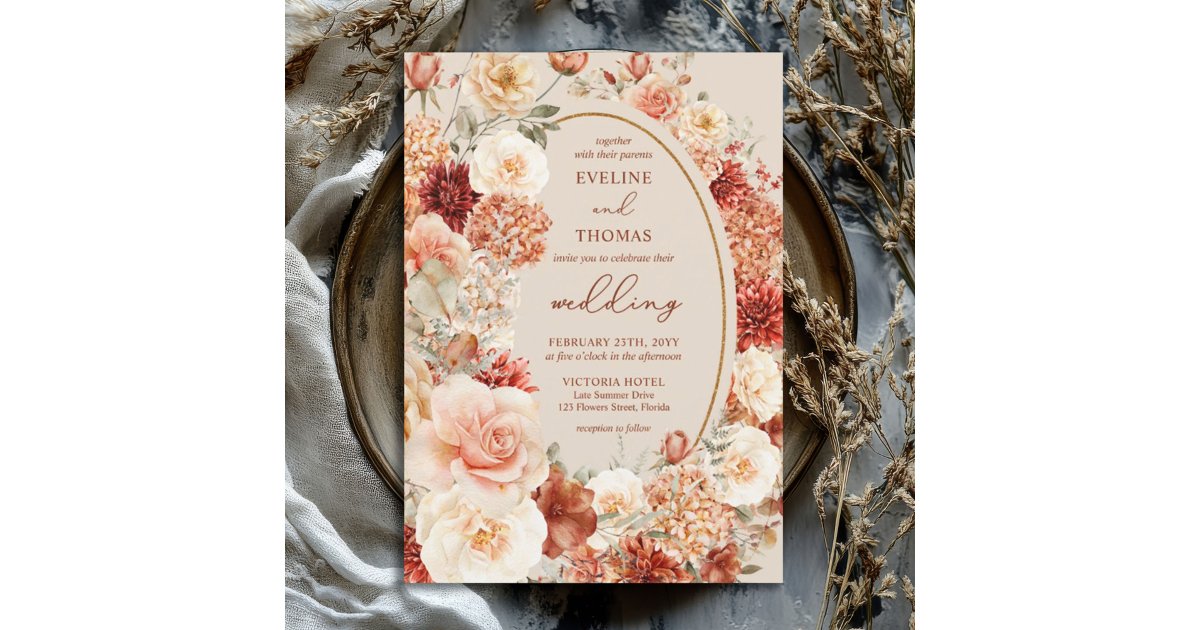 Lavish watercolor terracotta blush sage floral invitation | Zazzle
