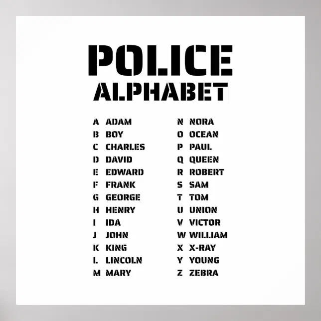 Law Enforcement Alphabet Chart for Police | Zazzle