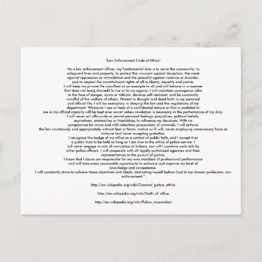 LAW ENFORCEMENT CODE OF ETHICS POSTCARD | Zazzle.com