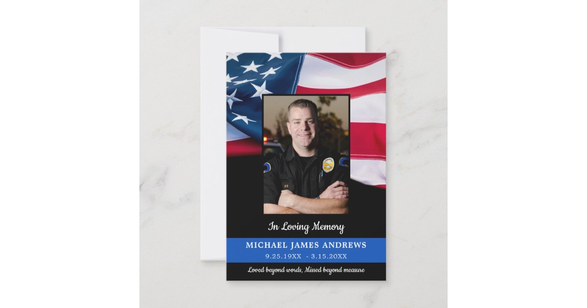 Law Enforcement Flag Police Memorial Funeral Thank You Card | Zazzle