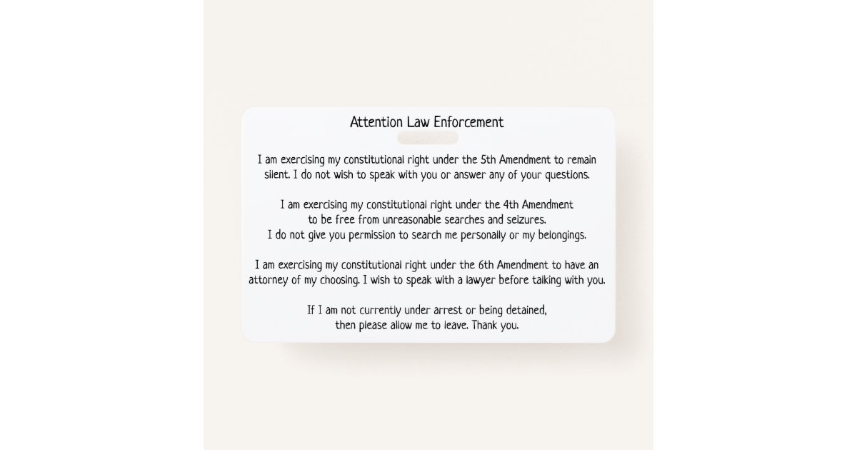 Law Enforcement Patrol Stop Know Your Rights Card Badge | Zazzle
