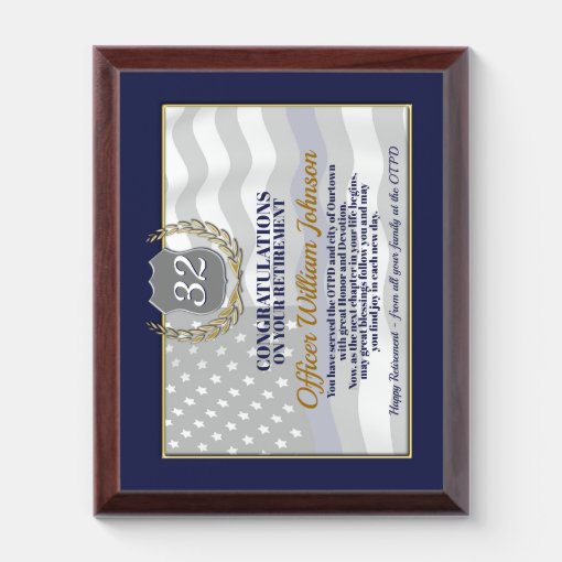 Law Enforcement Retirement Award Plaque | Zazzle
