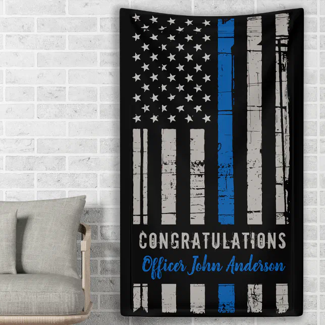 Law Enforcement Retirement Police Thin Blue Line B Banner | Zazzle