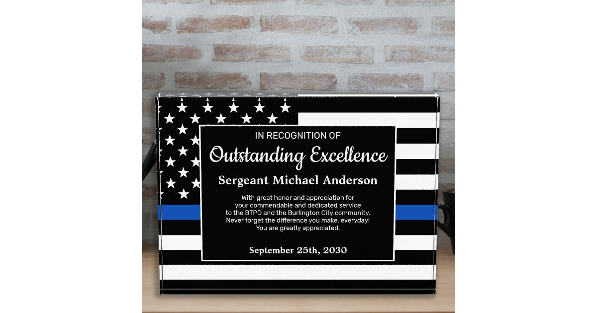 Law Enforcement Service Excellence Police Officer Acrylic Award | Zazzle