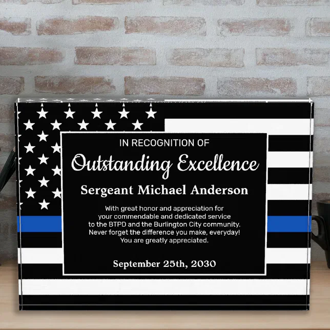 Law Enforcement Service Excellence Police Officer Acrylic Award | Zazzle
