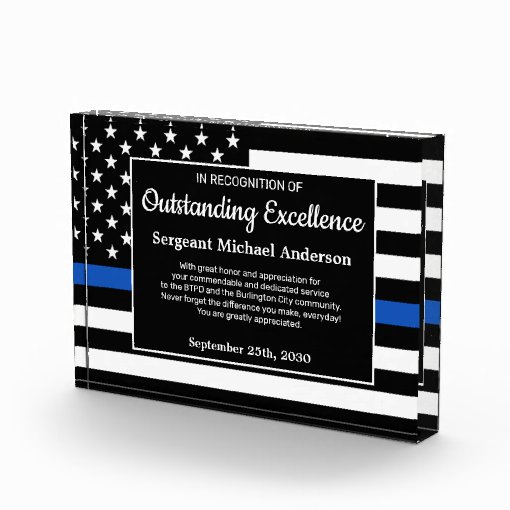 Law Enforcement Service Excellence Police Officer Acrylic Award | Zazzle