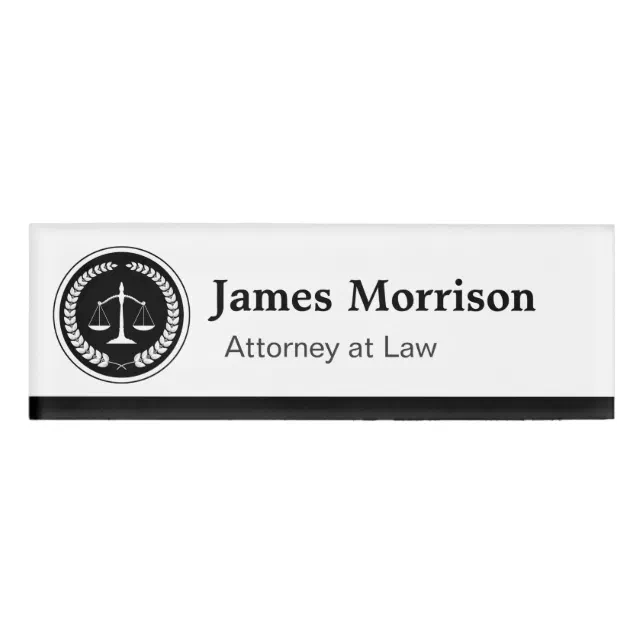 Law Office Attorney Lawyer Scale of Justice Logo Name Tag | Zazzle