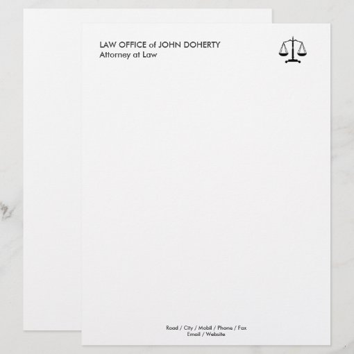 LAW OFFICE | Classic Scales Of Justice Letterhead | Zazzle