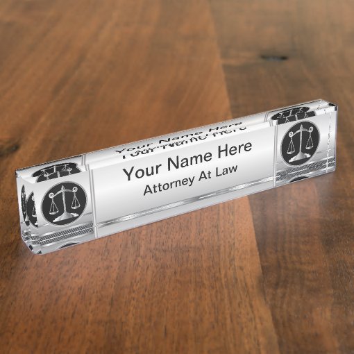 Law | Scales of Justice | Lawyer Desk Name Plate | Zazzle