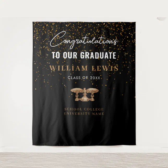 Law School Black Gold Graduation Photo Backdrop | Zazzle