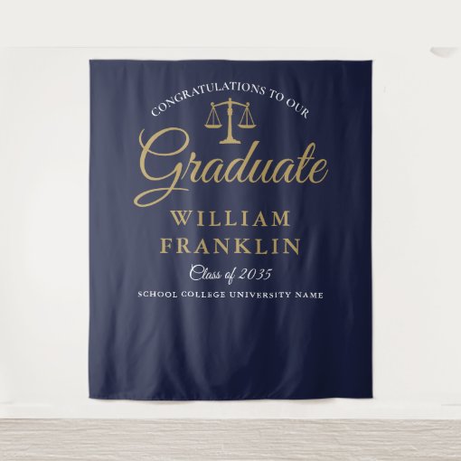 Law School Blue Gold Graduation Photo Backdrop | Zazzle