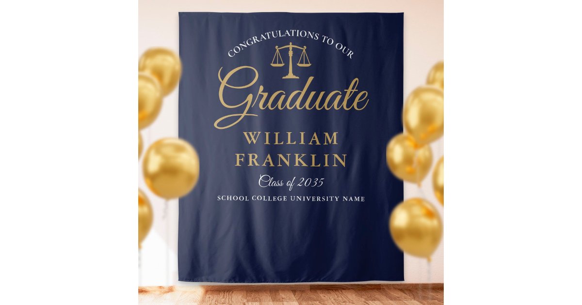 Law School Blue Gold Graduation Photo Backdrop | Zazzle