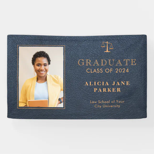 Law school graduate navy gold graduation banner | Zazzle