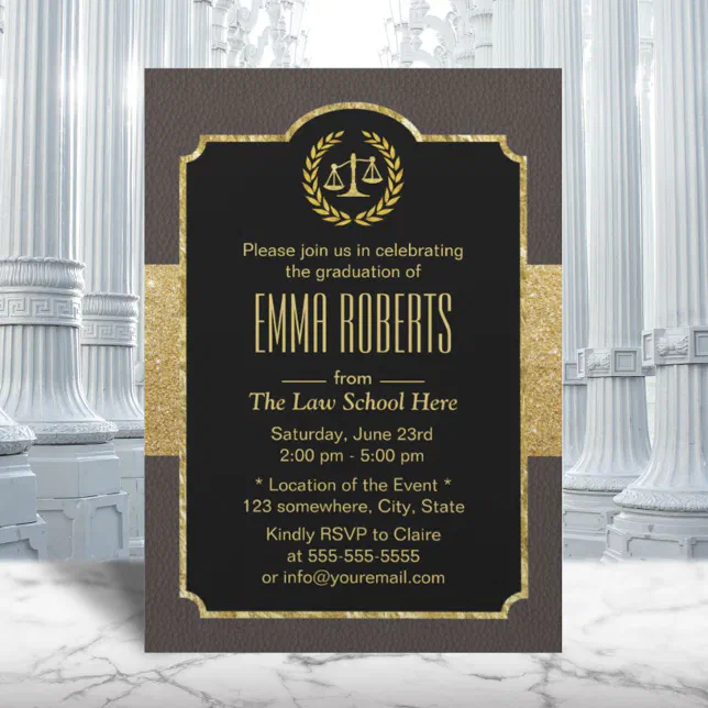 Law School Graduation Elegant Brown & Gold Lawyer Invitation | Zazzle