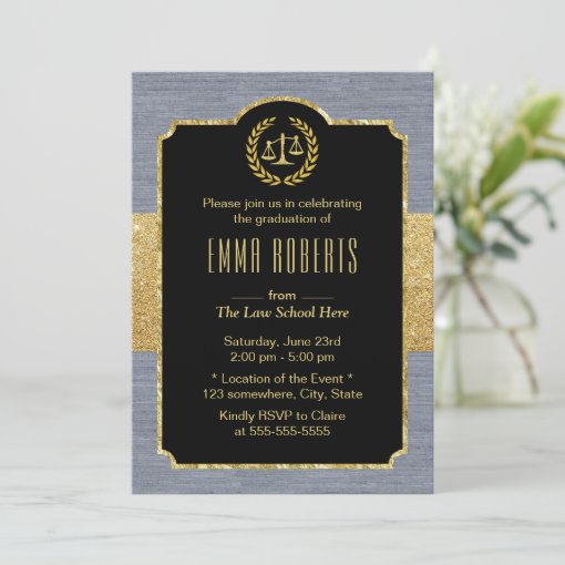 Law School Graduation Elegant Dusty Blue Lawyer Invitation | Zazzle