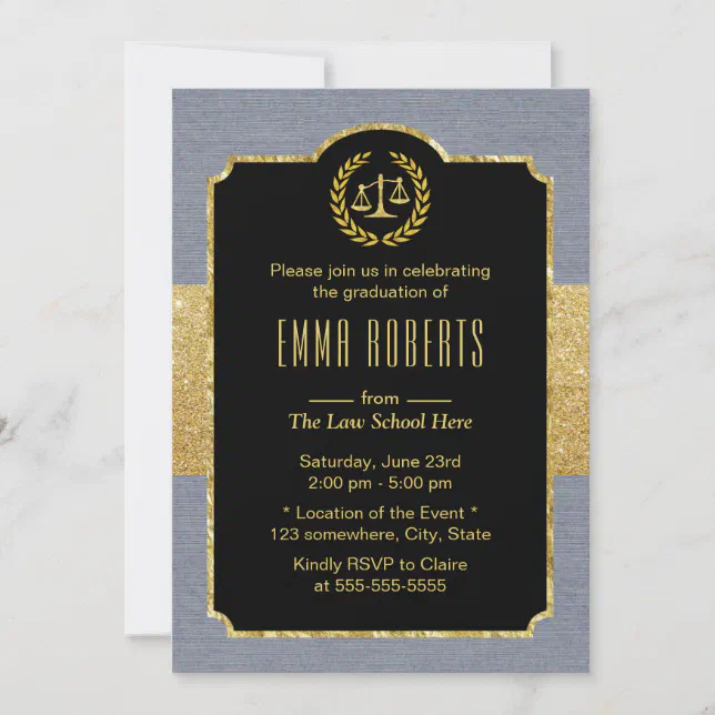 Law School Graduation Elegant Dusty Blue Lawyer Invitation | Zazzle