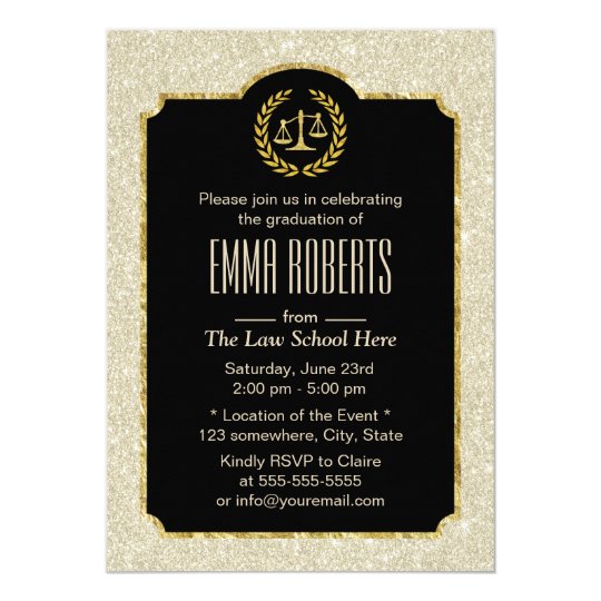 Law School Graduation Elegant Ivory Glitter Lawyer Invitation | Zazzle.com