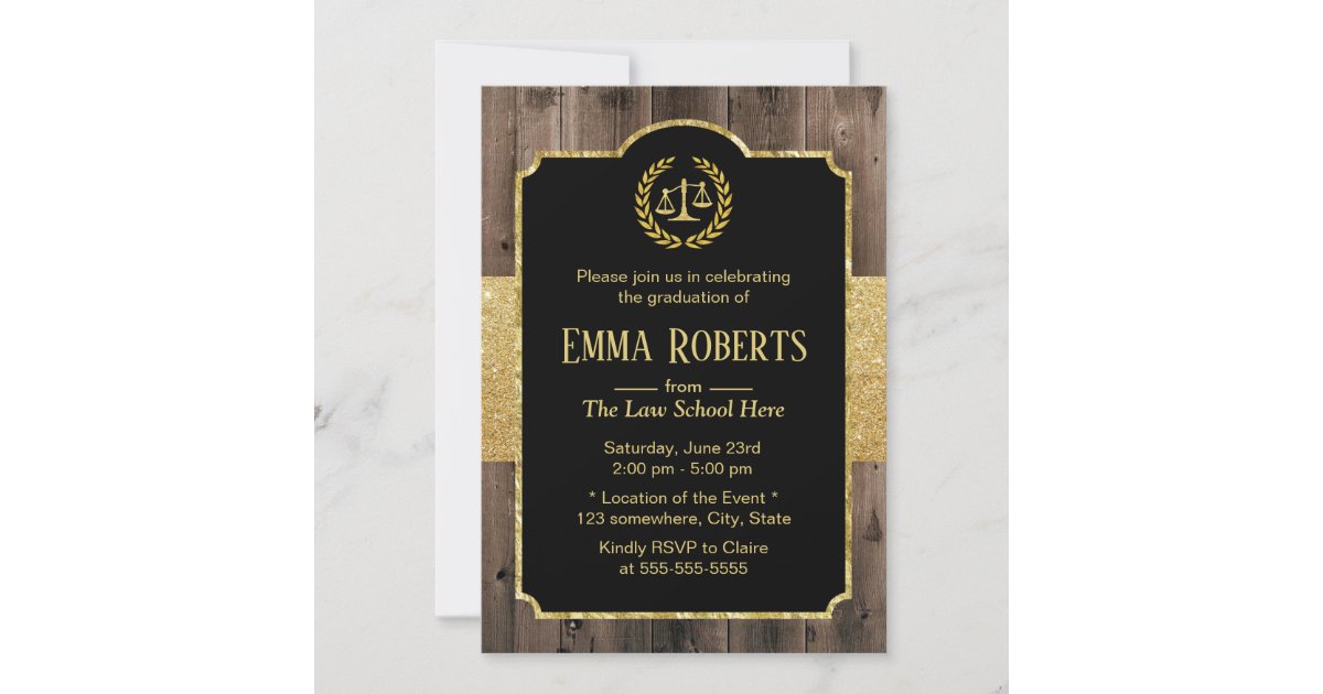 Law School Graduation Elegant Wood Gold Lawyer Invitation | Zazzle