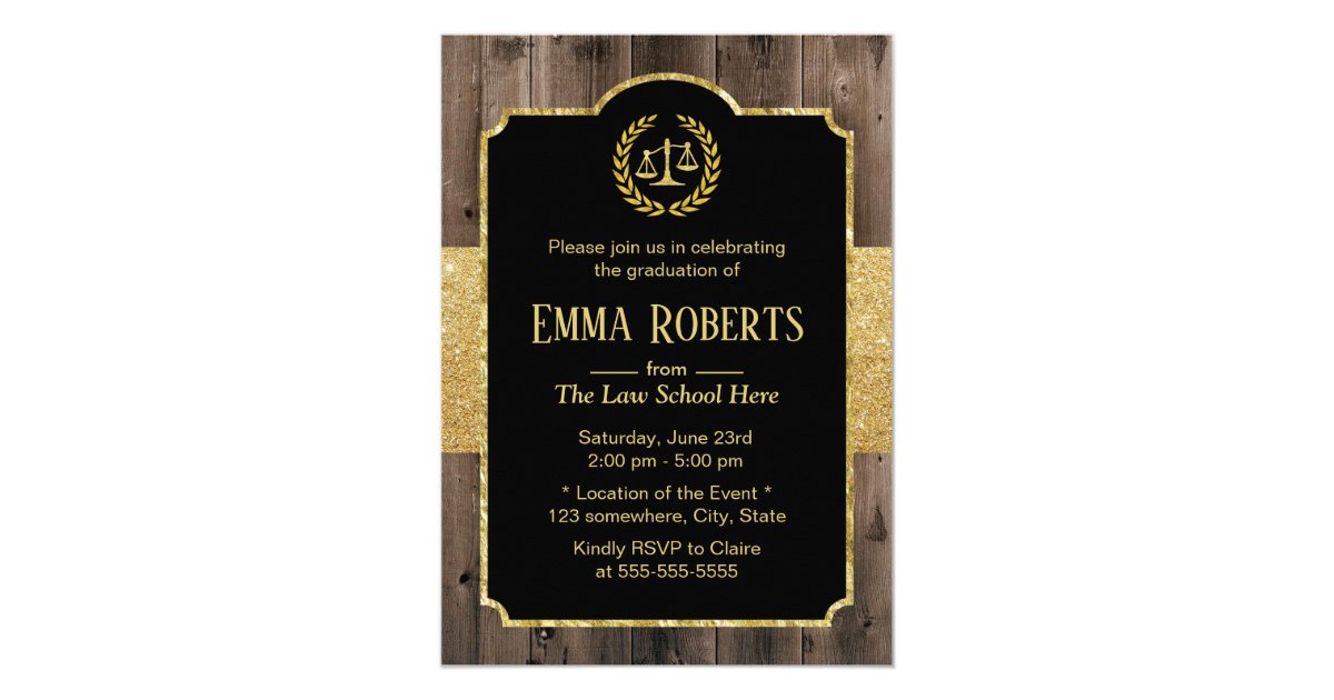 Law School Graduation Elegant Wood Gold Lawyer Invitation | Zazzle.com