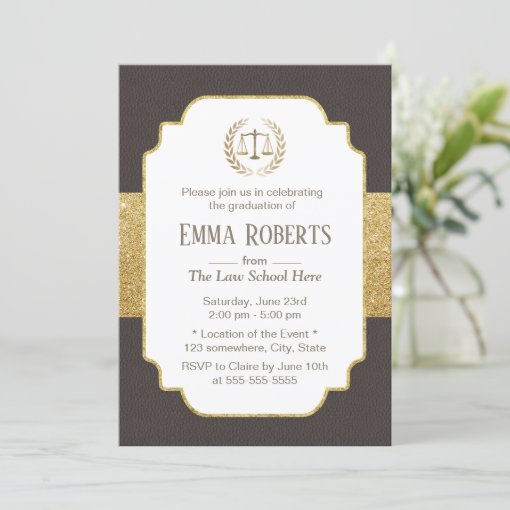 Law School Graduation Modern Brown & Gold Lawyer Invitation | Zazzle