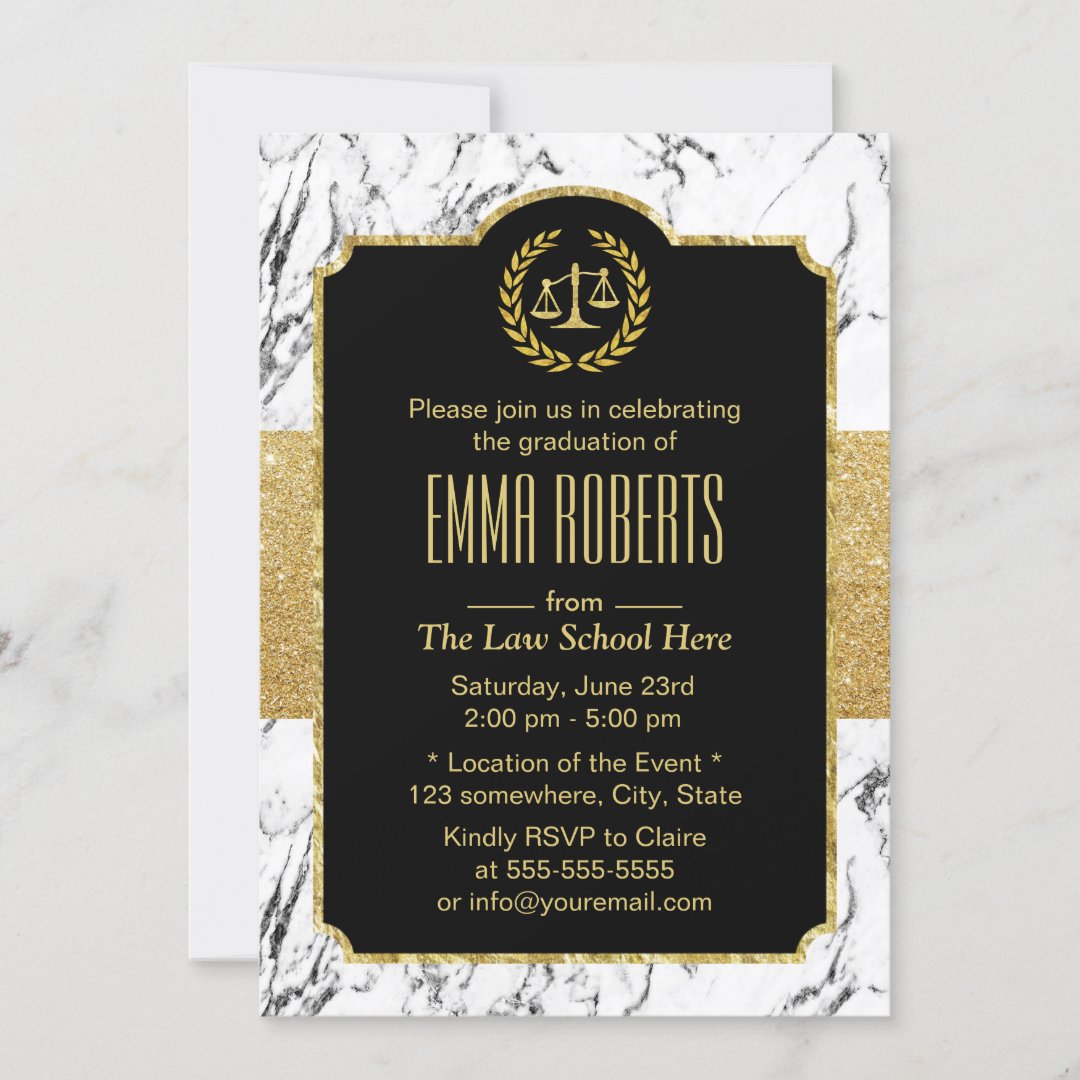 Law School Graduation Modern Marble Future Lawyer Invitation | Zazzle