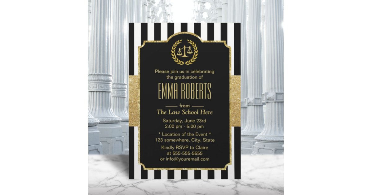 Law School Graduation Modern Stripes Gold Lawyer Invitation | Zazzle
