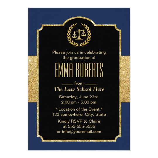 Law School Graduation Navy Blue & Gold Lawyer Invitation | Zazzle.com