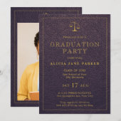 Law school graduation purple gold photo elegant invitation | Zazzle