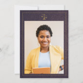 Law school graduation purple gold photo elegant invitation | Zazzle