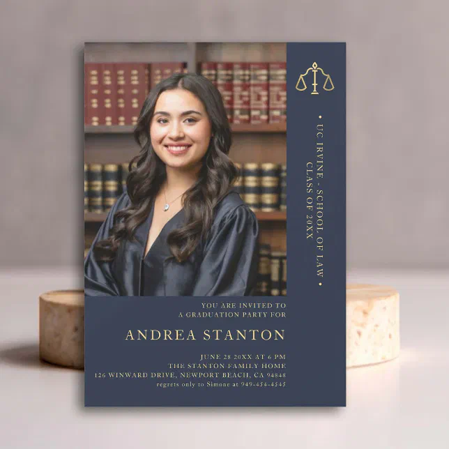 Law School Graduation Scales Justice Classic Photo Invitation | Zazzle