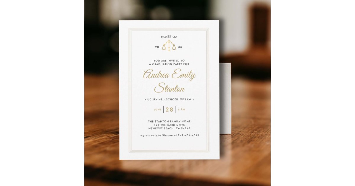 Law School Graduation Scales of Justice Faux Gold Invitation | Zazzle