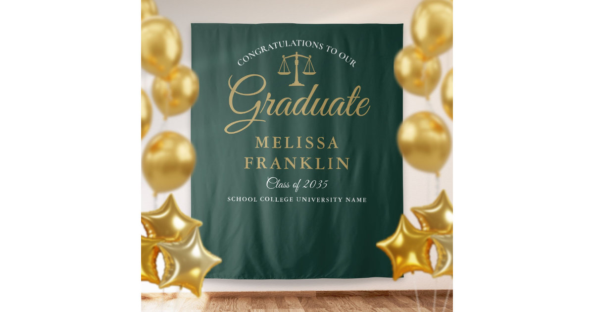 Law School Green Gold Graduation Photo Backdrop | Zazzle