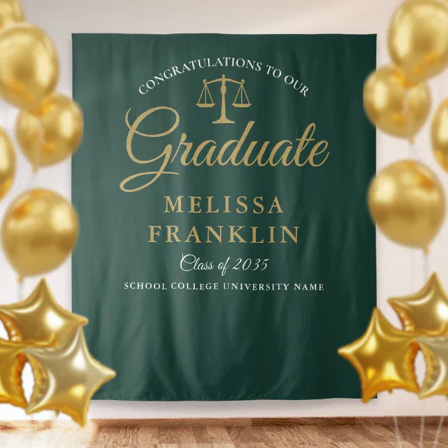 Law School Green Gold Graduation Photo Backdrop | Zazzle