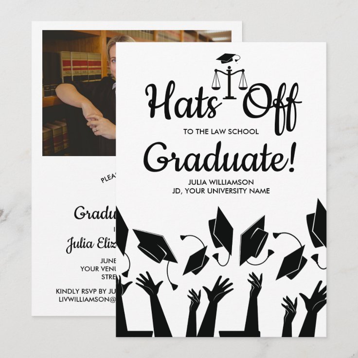 Law School Hats Off Grad Photo Graduation Party Invitation | Zazzle